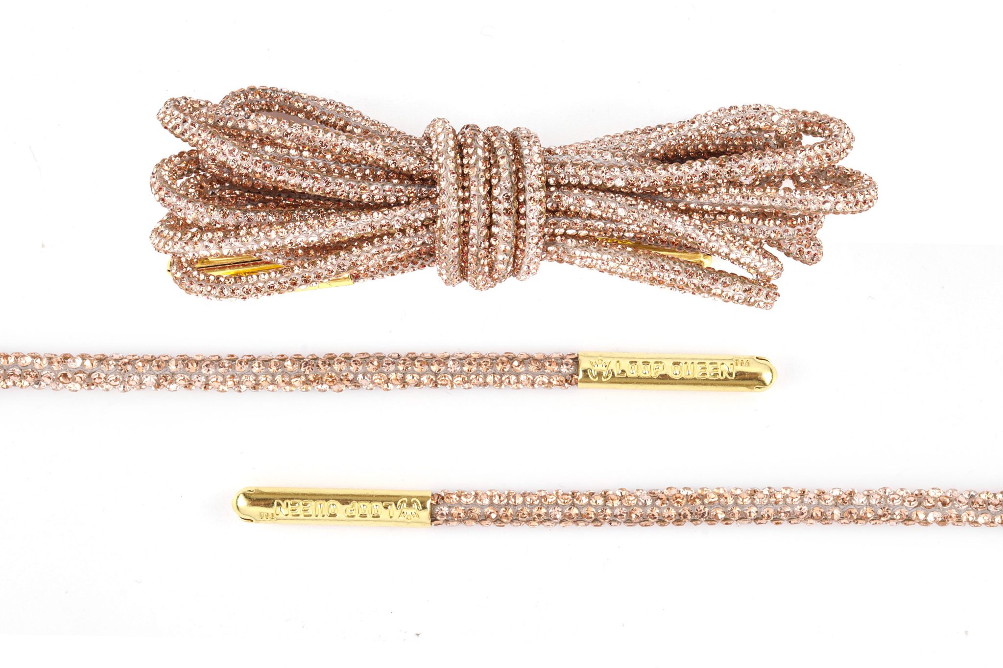 Rope Champagne Rhinestone Shoe Laces with Gold Aglets
