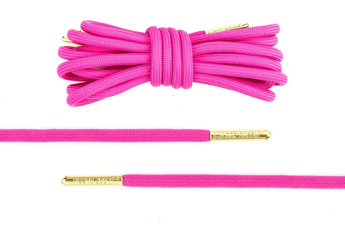 Rope Pink Shoe Laces with Gold Tips - From Loop King