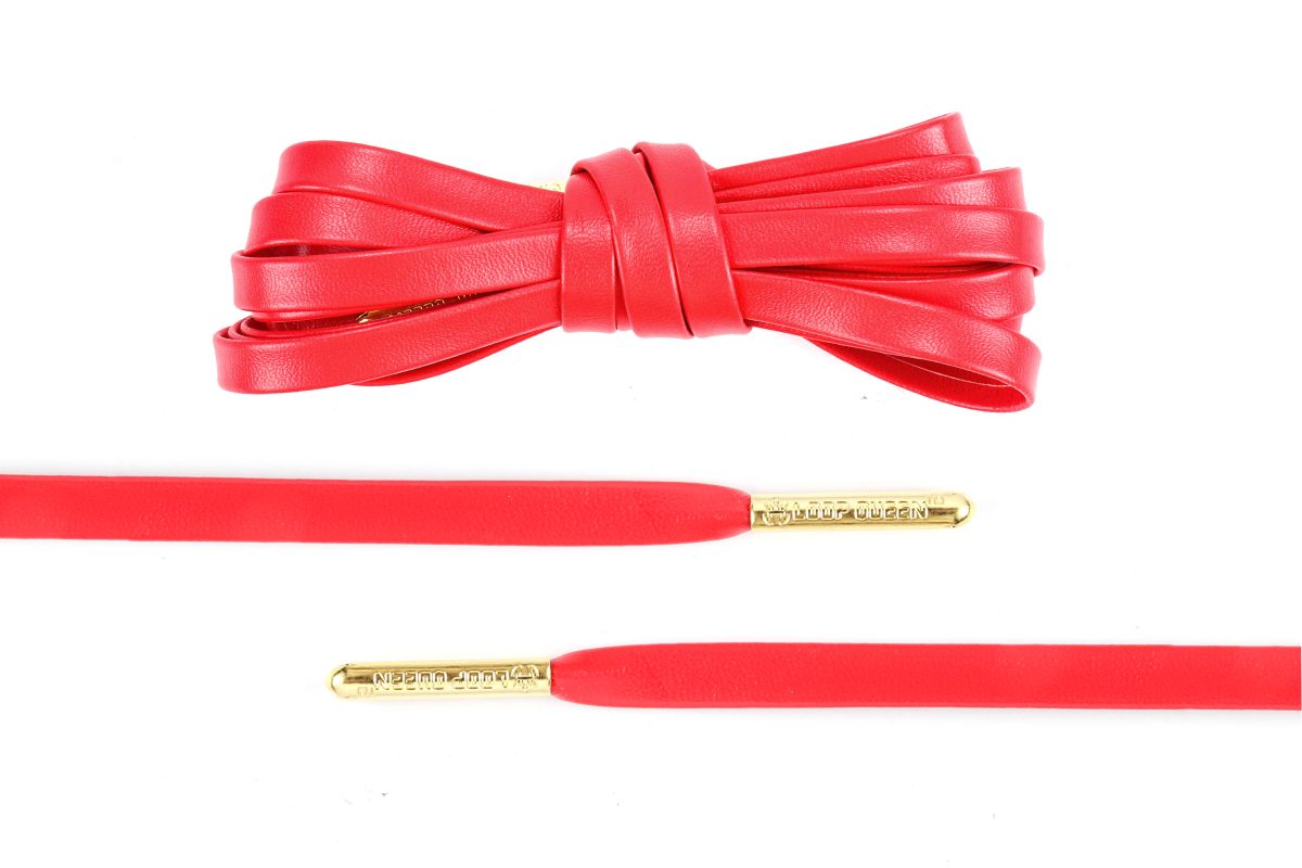 Luxury Red Leather Shoe Laces with Gold Tips - From Loop King