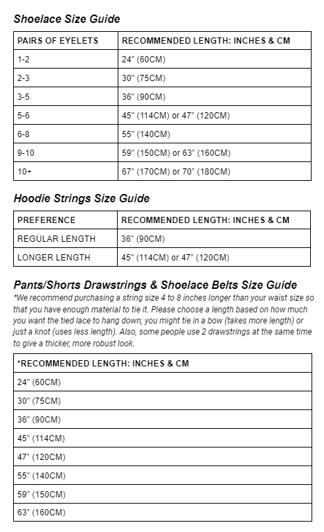 Shoelace Length Chart: Size Guide for Different Shoestrings